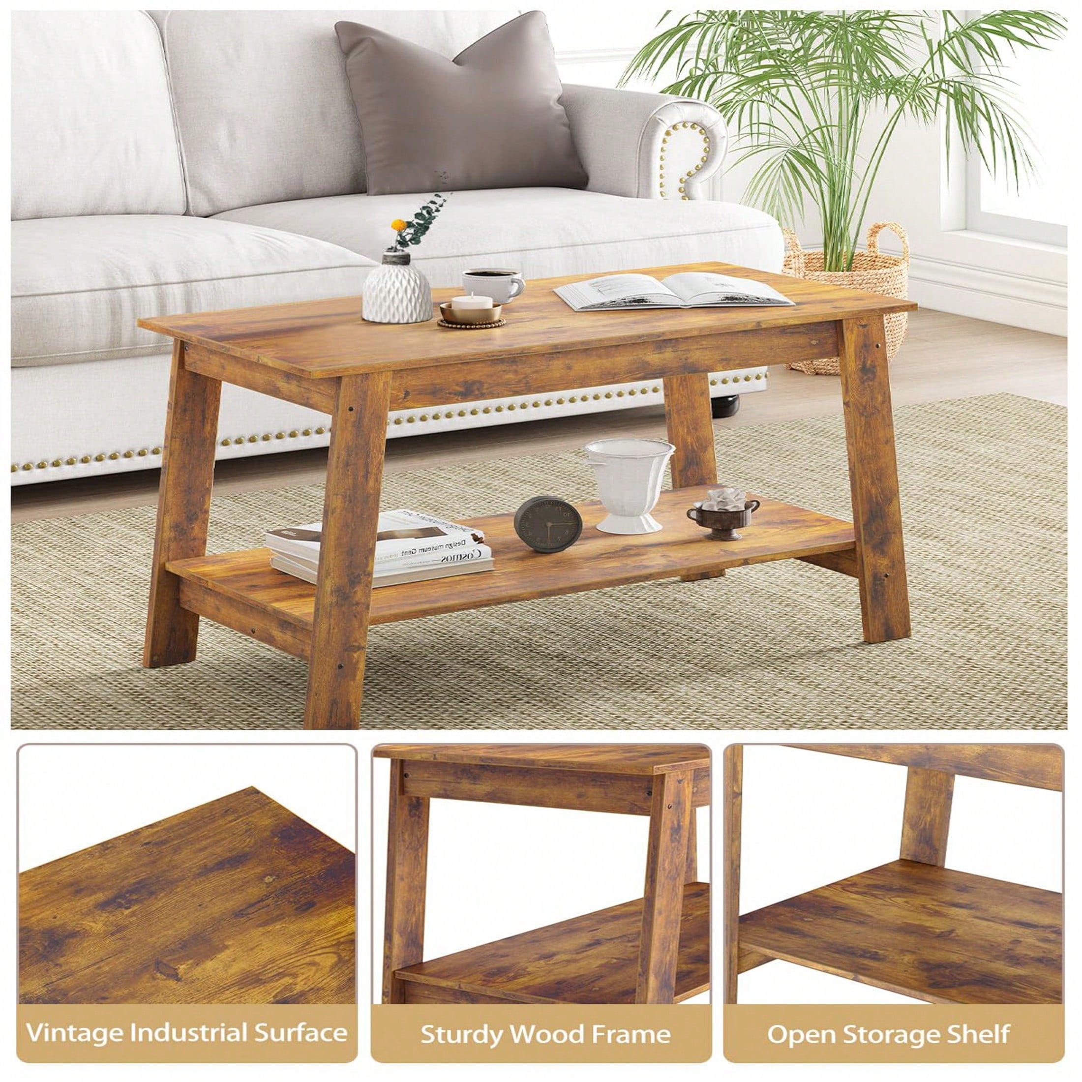 2-Tier Coffee Table,31" Small Center Table,Rectangular Side End Table ...