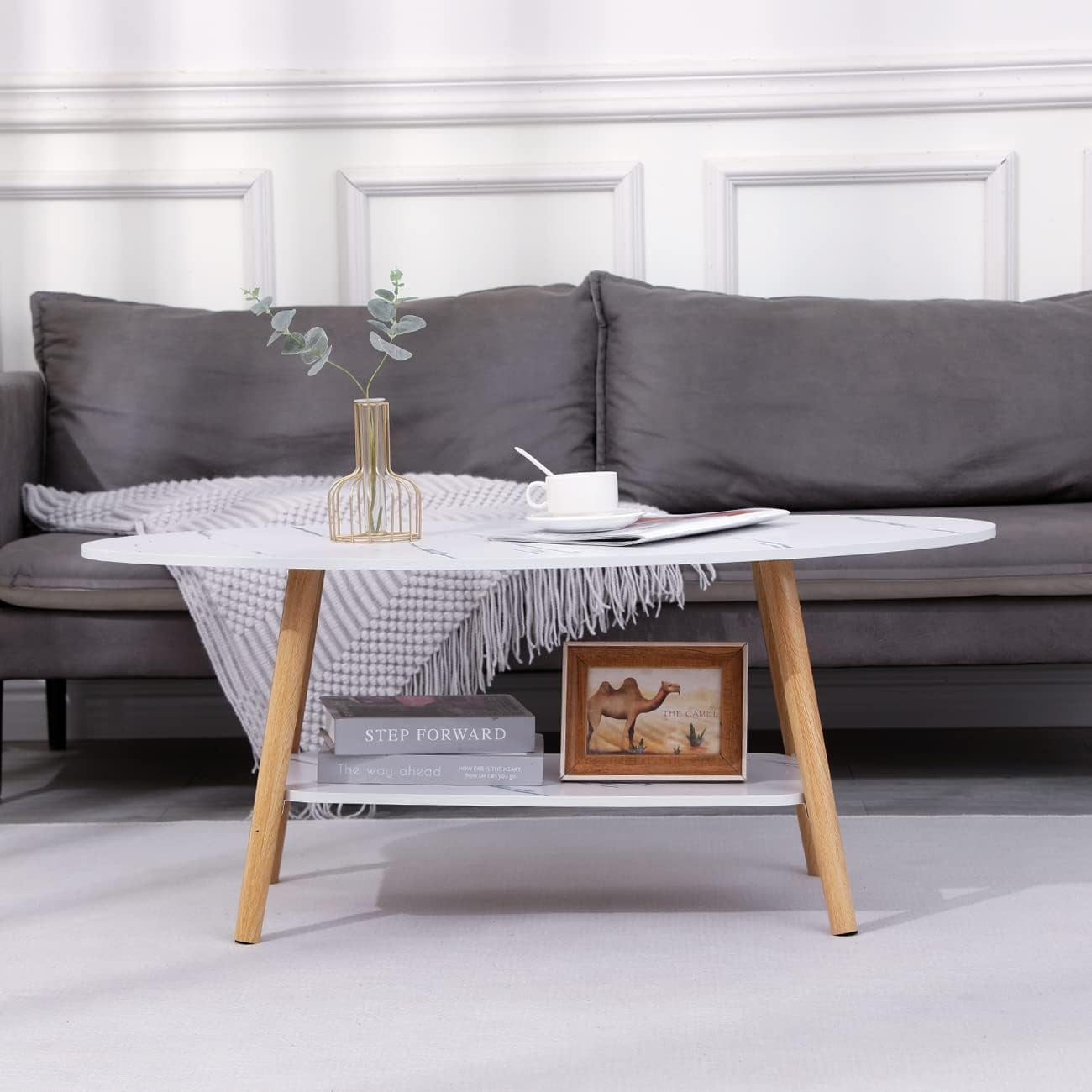 2 Tier Coffee Table Cocktail Table Sofa Table Ellipse Oval Modern Mid ...