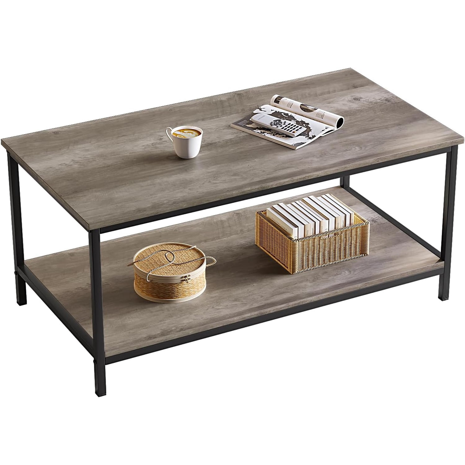 2-Tier Coffee Table for Living Room Farmhouse Style Center Table with ...