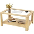 2-Tier Coffee Table, Rectangular Center Table with Tempered Glass ...