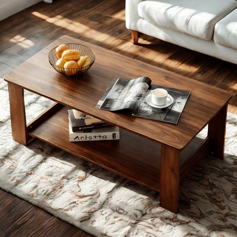 2-Tier Coffee Table with Storage, 35" Mid Century Modern Coffee Tables ...