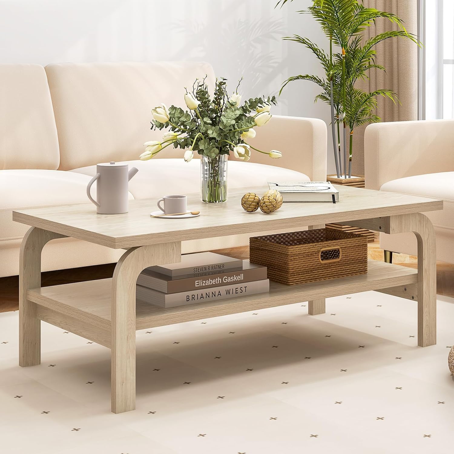 **2-tier coffee table with storage, 47” mid century rectangle accent ...