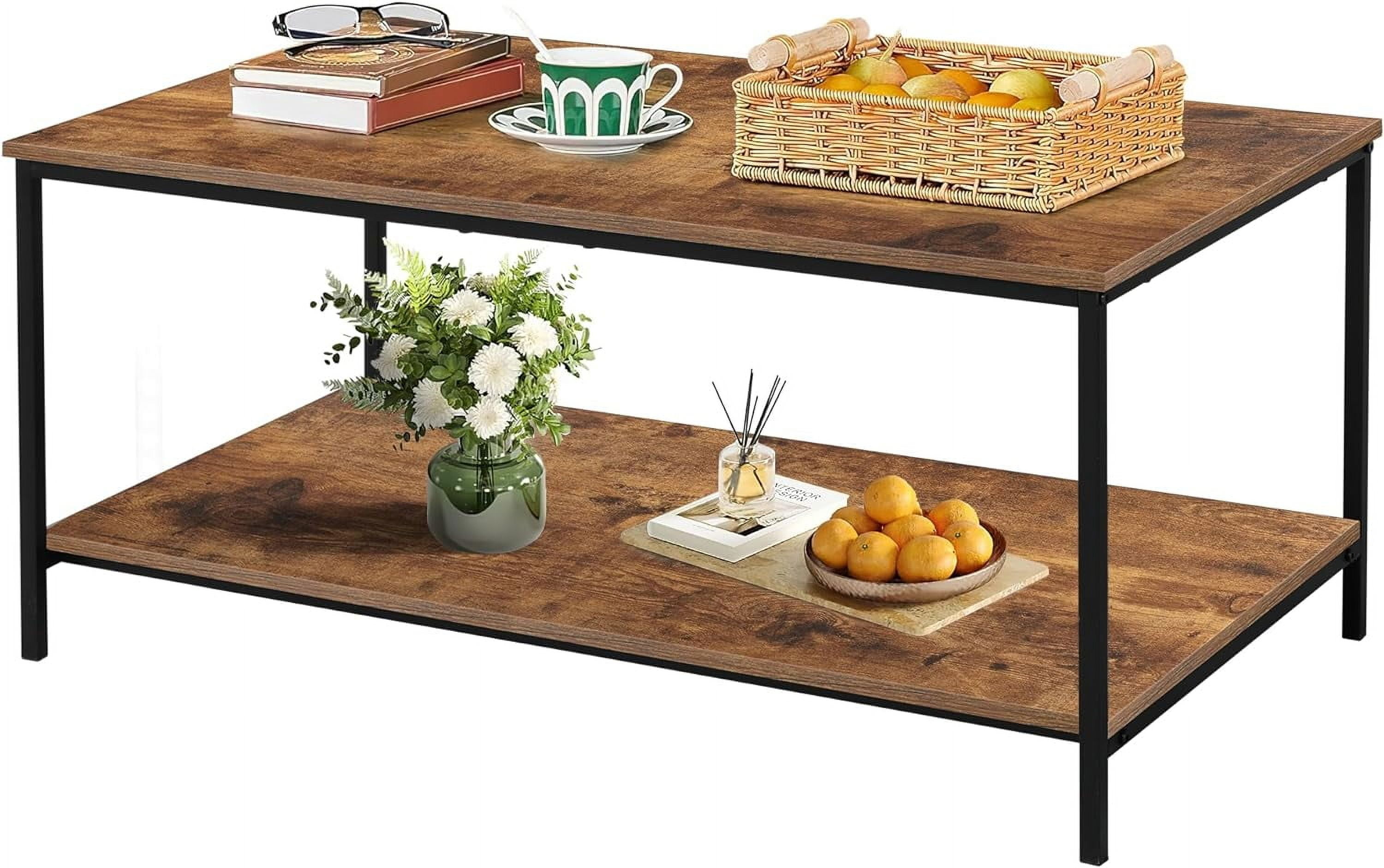 2-Tier Coffee Table with Storage Shelf for Living Spaces, Brown ...