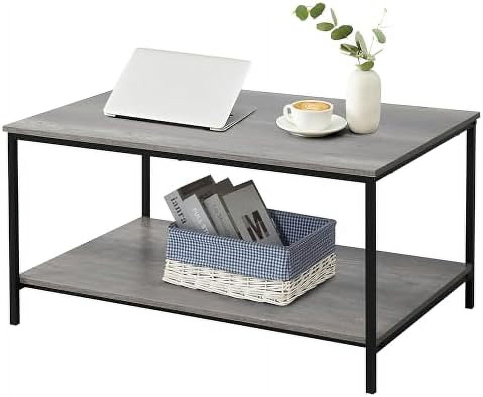 2-Tier Coffee Table with Storage Shelf for Small Living Spaces, Grey ...