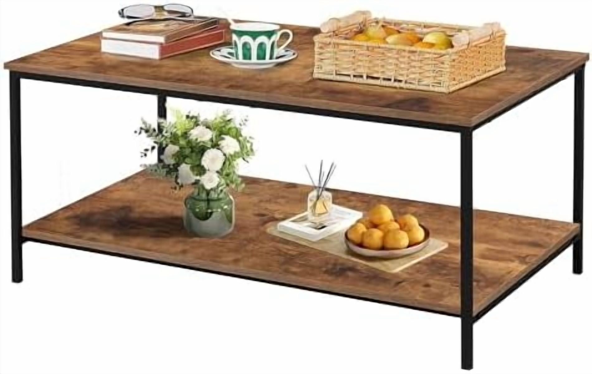 2-Tier Coffee Table with Storage Shelf for Small Living Spaces, Grey ...
