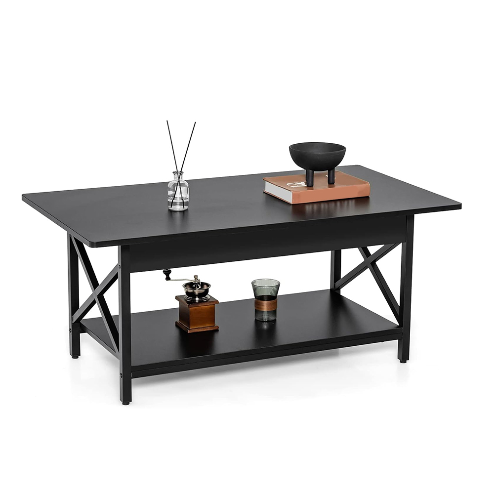 2-Tier Coffee Table, Wood Cocktail Tea Table, Rectangle Sofa Side ...
