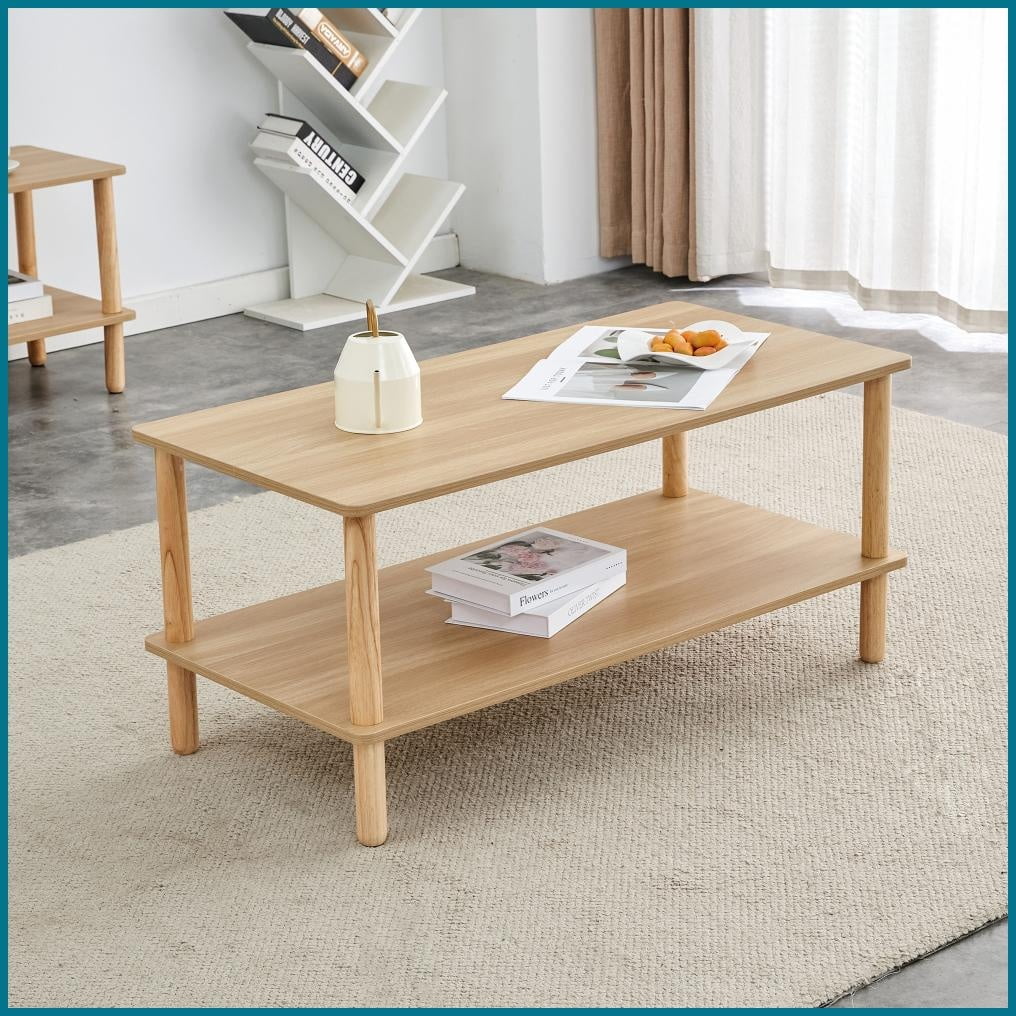 2-Tier Coffee Table for Living Room - MDF & Solid Wood, Easy-Clean ...