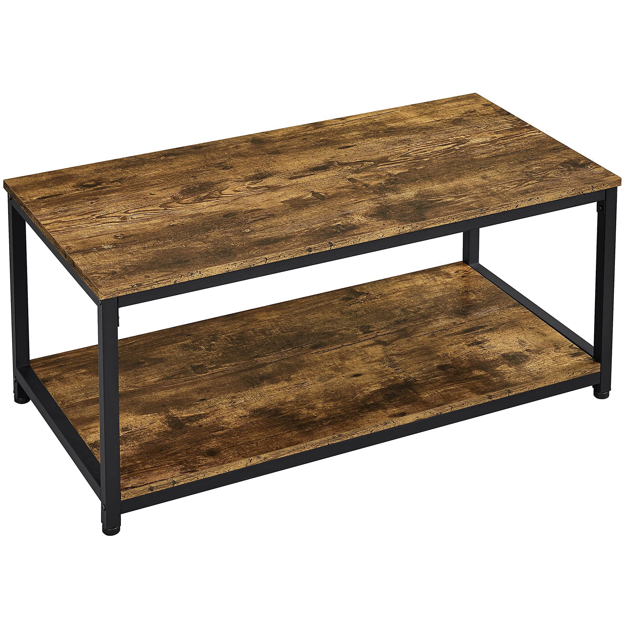 2-Tier Coffee Table with Open Storage Shelf, Wood Metal Frame Tea Table ...