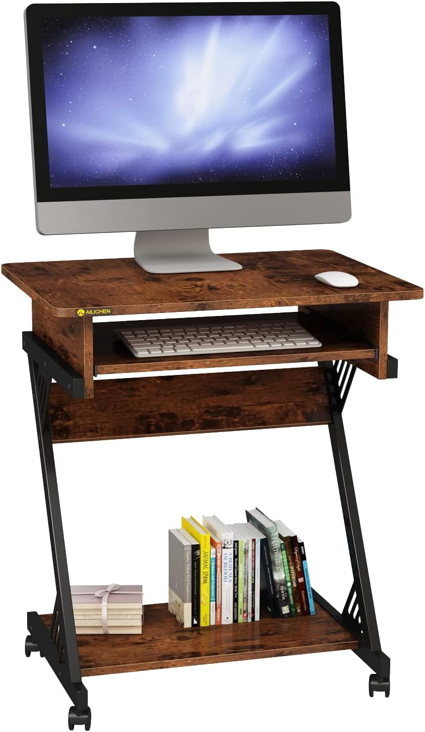 2 Tier Computer Desk with Keyboard Tray, 23.6" Home Office Desk ...