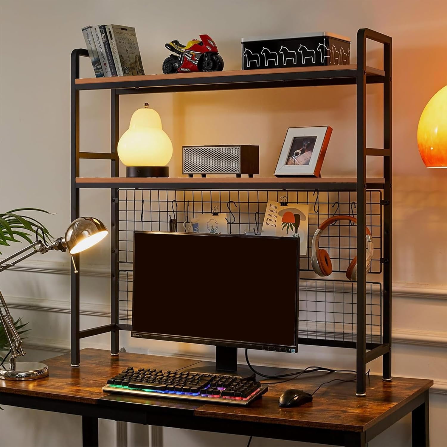 2 Tier for Computer DeskAdjustable Desk Bookcase, Multipurpose ...