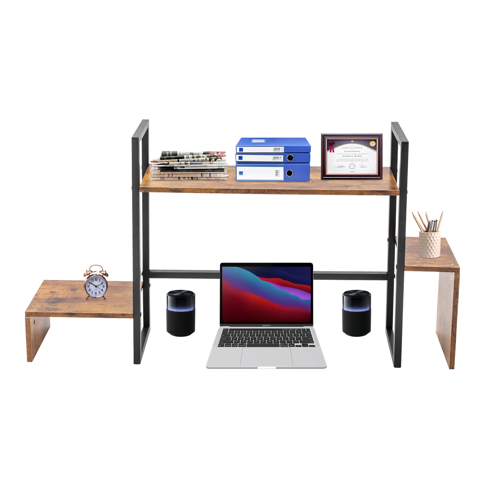 2-Tier Computer Desktop Bookshelf, Desktop Countertop Hutch Display ...