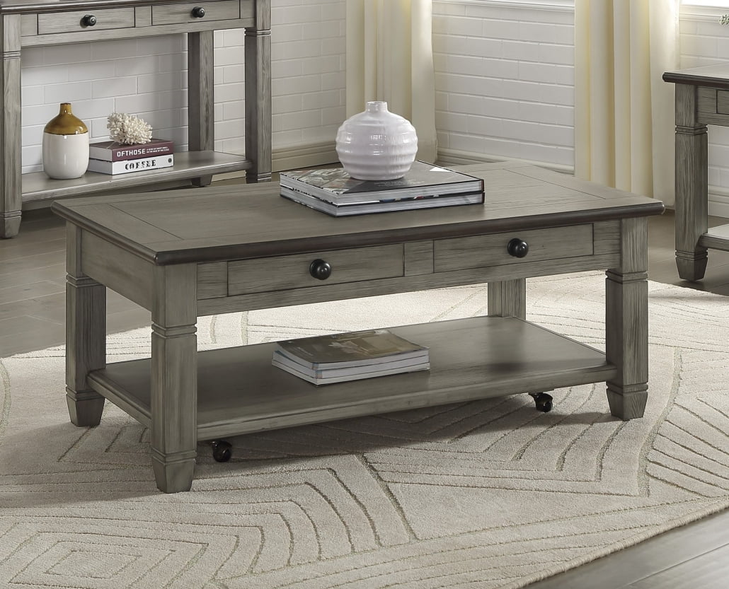 2-Tier Console Table with 2 Drawers, Coffee and Antique Gray Finish ...