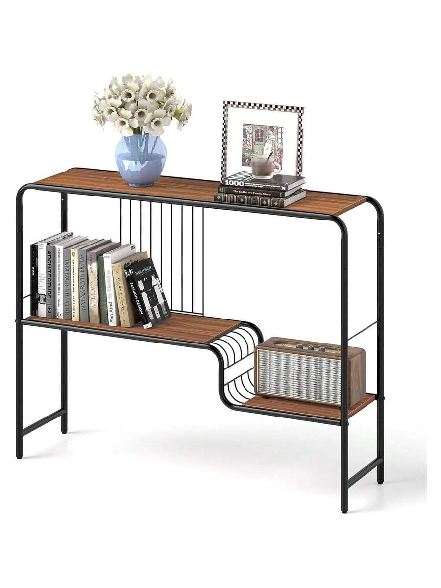 2-Tier Console Table, 35.5" Narrow Entryway Table W/Irregular Storage ...