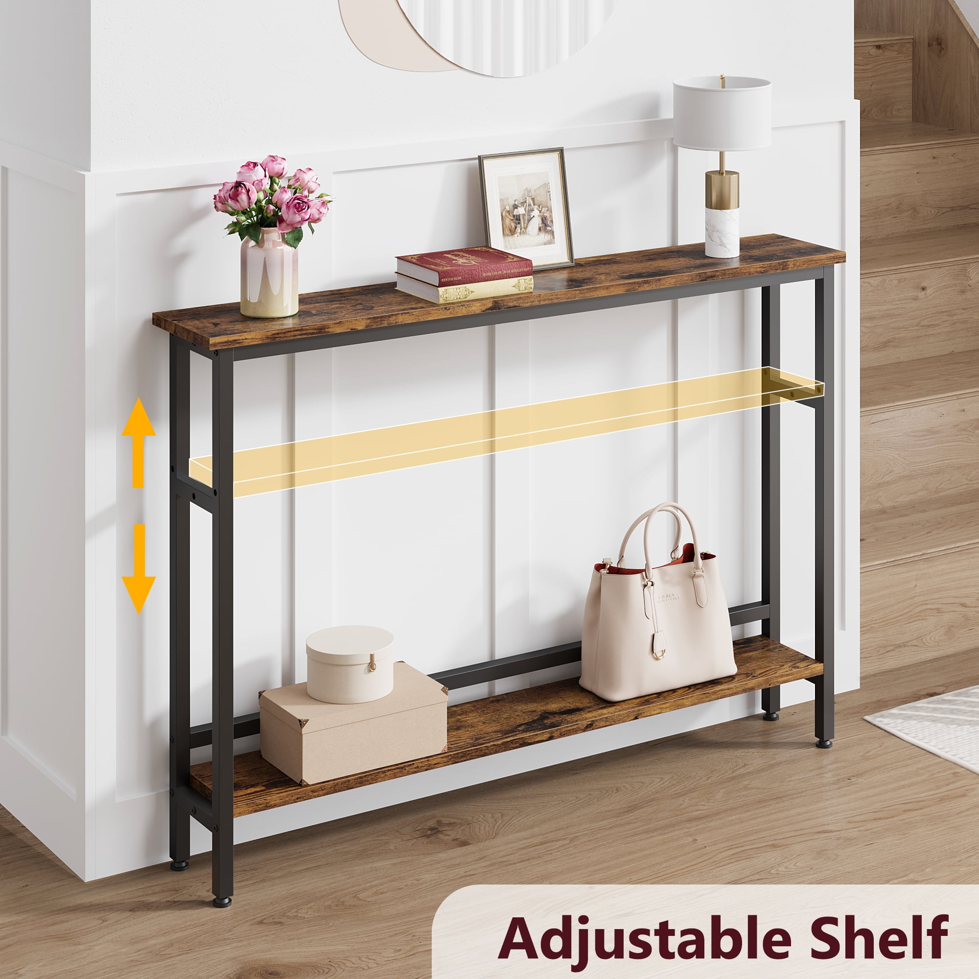 2 Tier Console Table with Adjustable Shelf, 5.9 in Slim Sofa Table ...