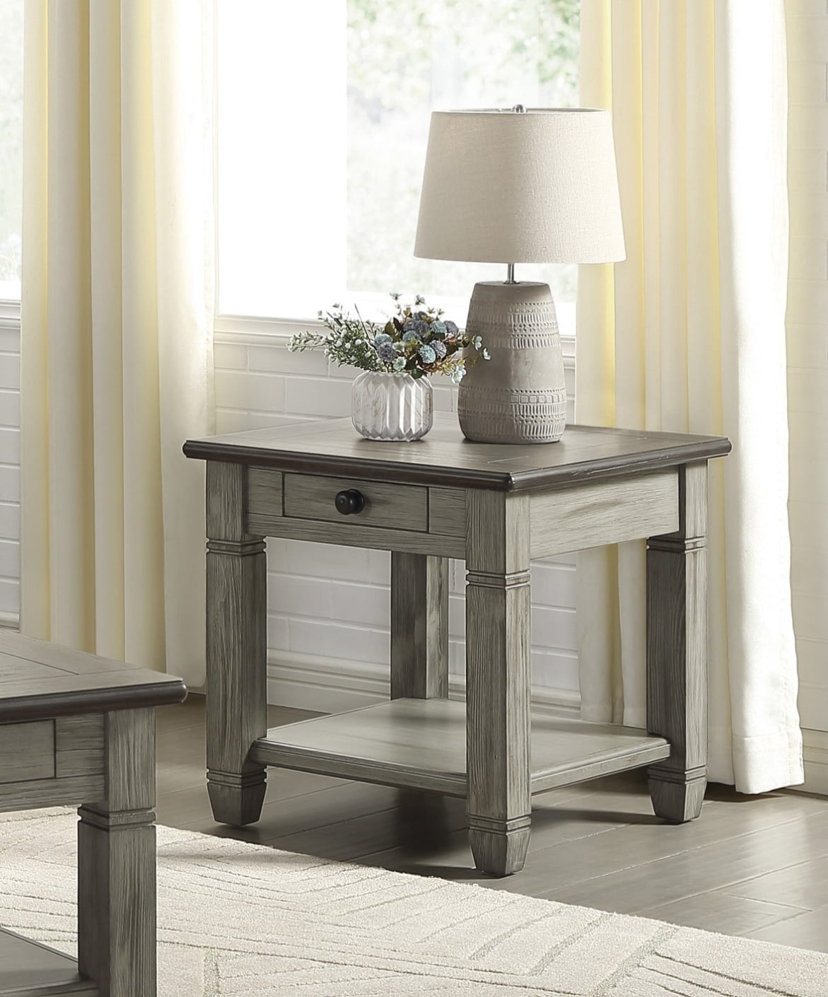 2-Tier Console Table with Drawer, Coffee and Antique Gray Finish ...
