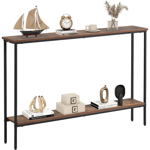 2-Tier Console Table with Shelf, 44" Narrow Entryway Table w/Dual Anti ...