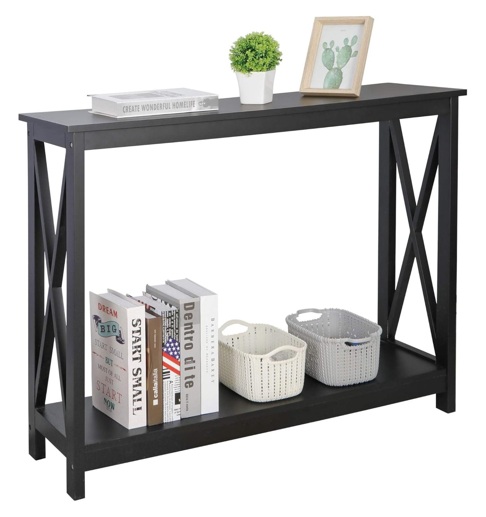 2-Tier Console Table - Wood Narrow Sofa Table w/Storage Shelf,40 Inch ...