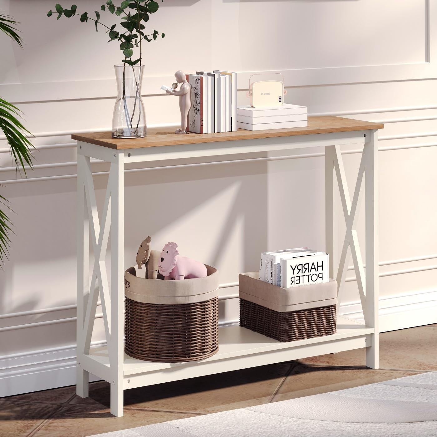 **2-tier console table with storage shelf, rustic sofa tables end table ...
