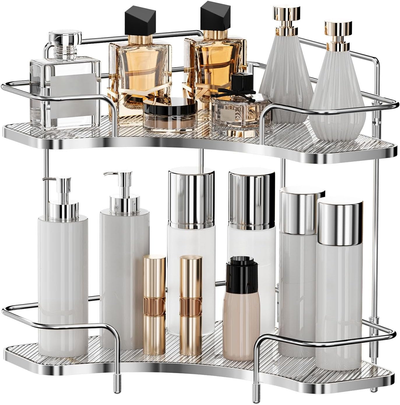 2 Tier Corner Bathroom Counter Organizer, Cosmetic Skincare Organizer ...