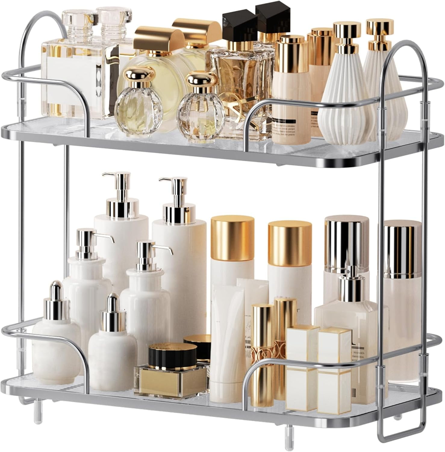 2 Tier Corner Bathroom Counter Organizer, Cosmetic Skincare Organizer ...