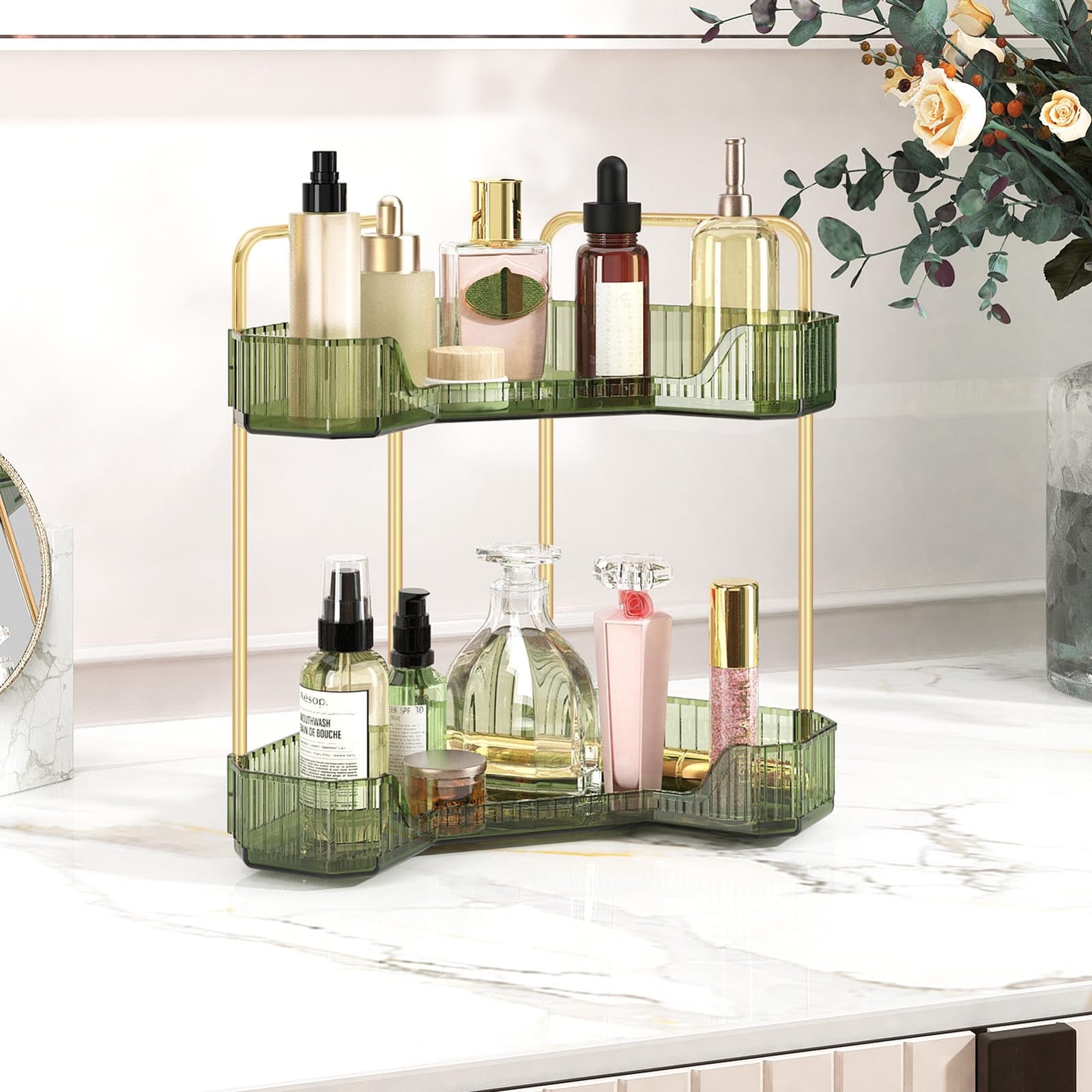 2-Tier Corner Bathroom Counter Organizer, Countertop Perfume Tray And ...