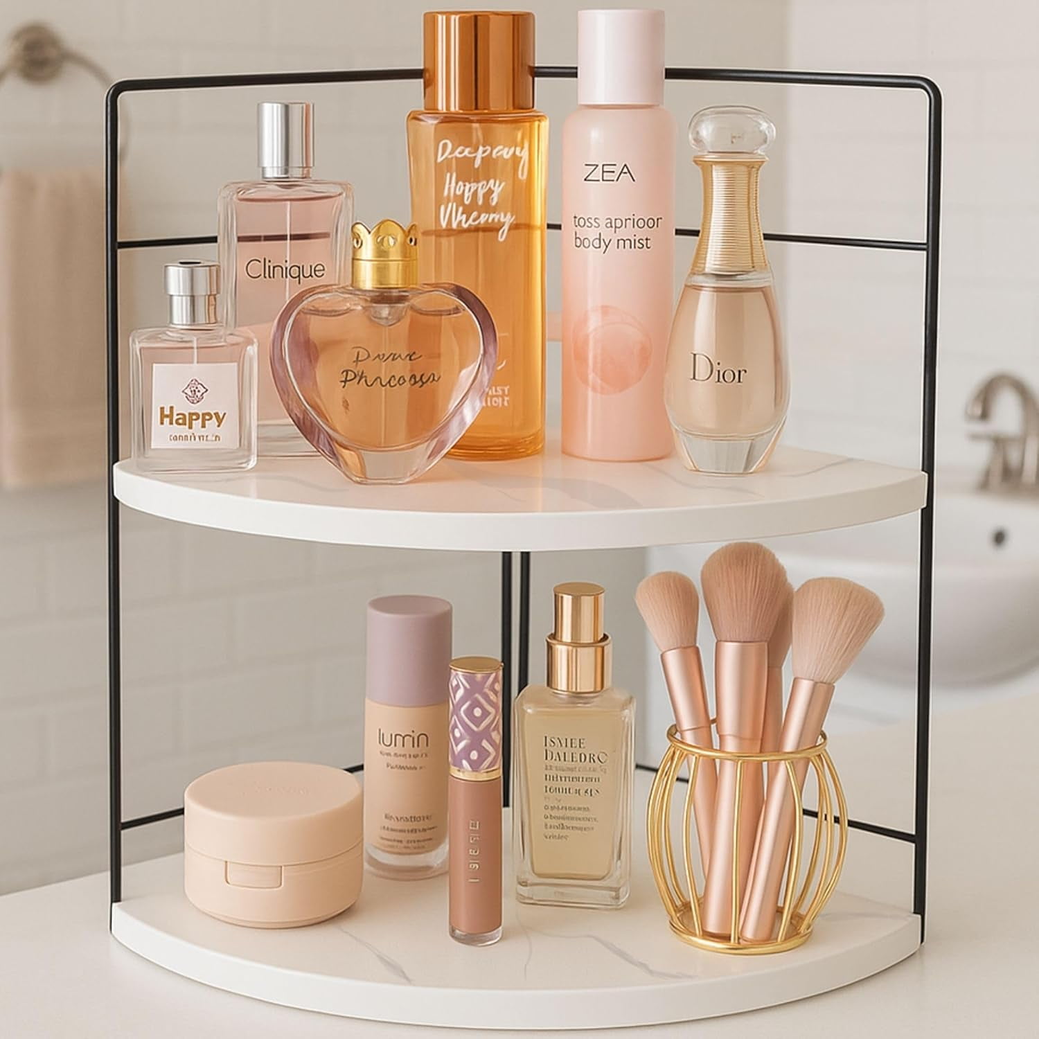 2 Tier Corner Bathroom Counter Organizer, Marble Design Corner ...