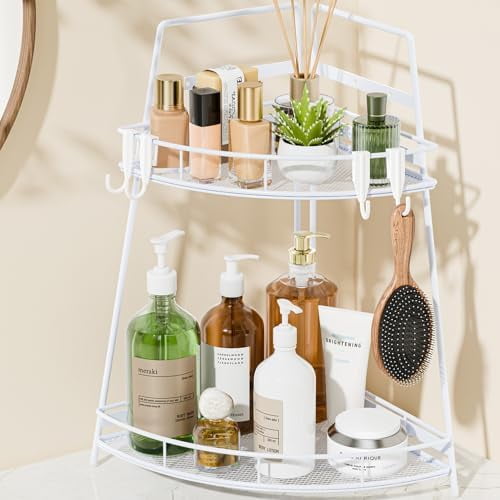 2 Tier Corner Bathroom Counter Organizer, Metal Bathroom Countertop ...