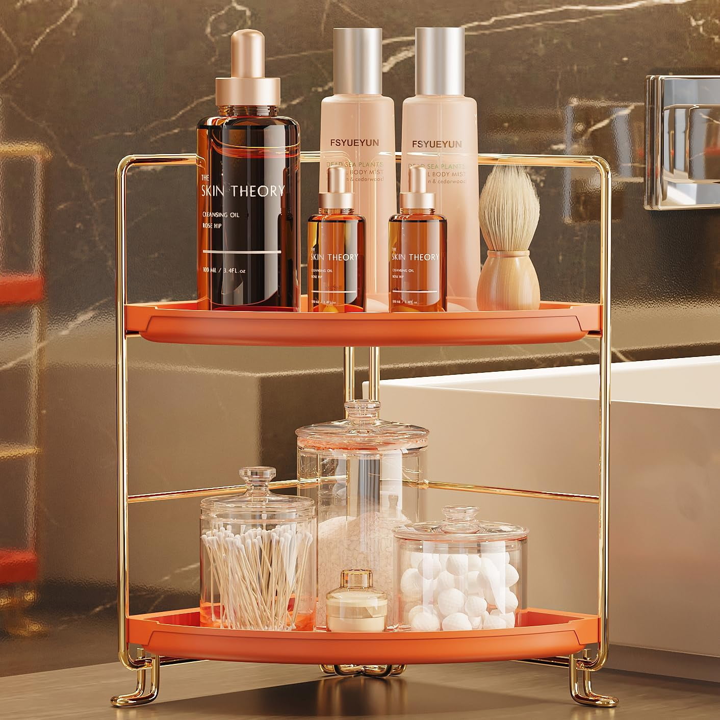 2-Tier Corner Bathroom Counter Organizer, Tool-Less Installation Corner ...