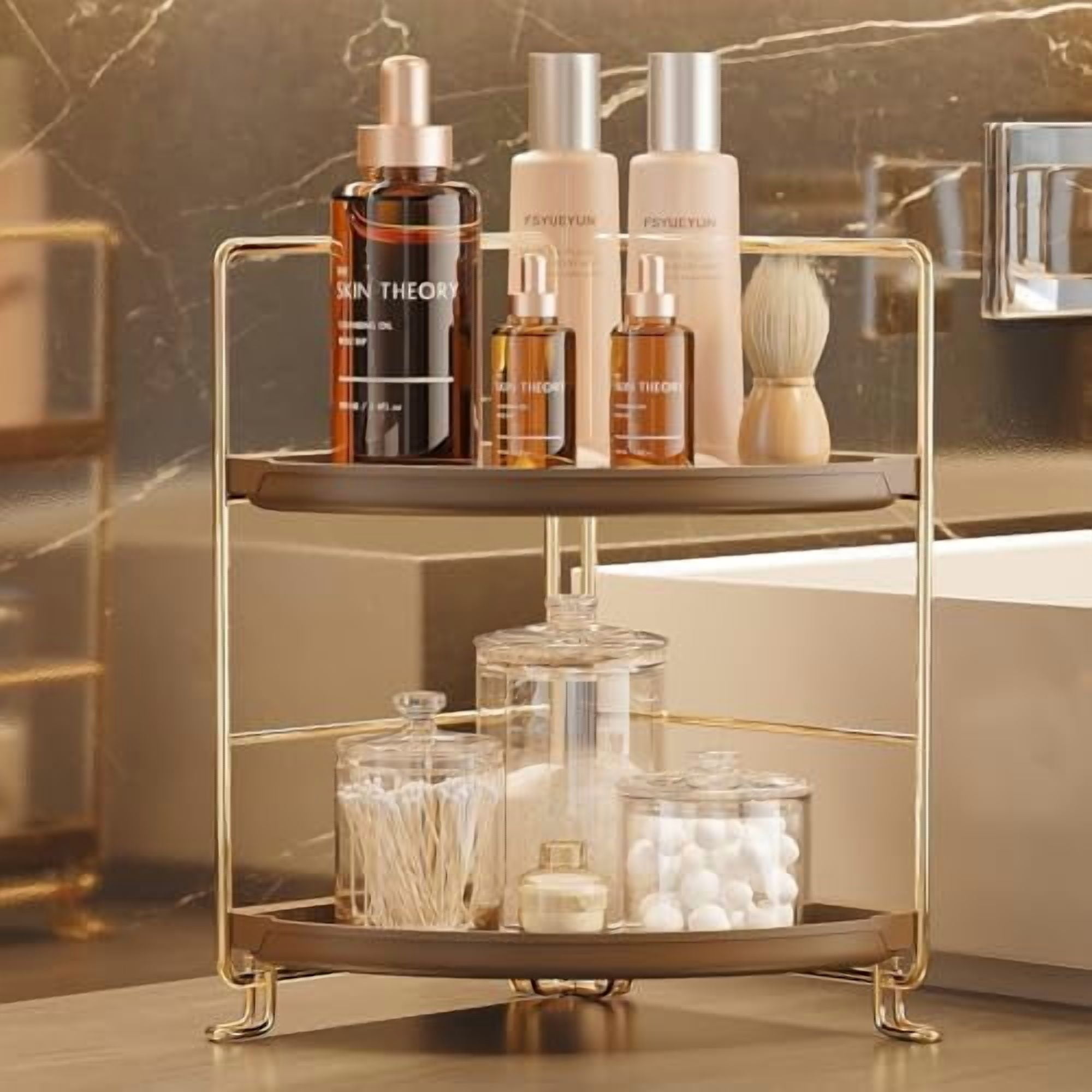 2-Tier Corner Bathroom Counter Organizer, Tool-Less Installation Corner ...