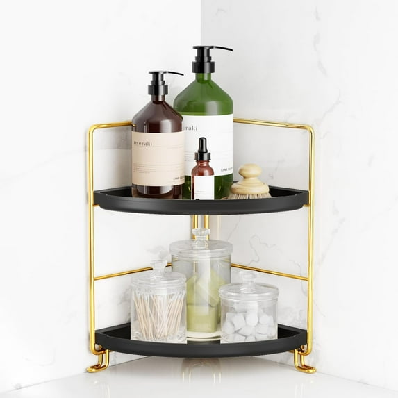2-Tier Corner Bathroom Counter Organizer, Tool-Less Installation Vanity ...