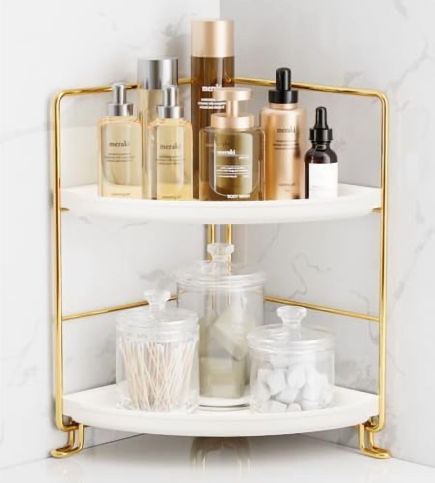 2-Tier Corner Bathroom Counter Organizer, Tool-Less Installation Vanity ...