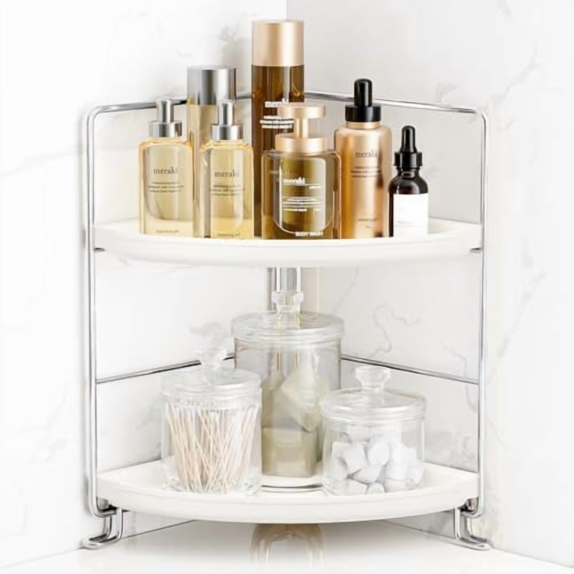 2-Tier Corner Bathroom Counter Organizer, Tool-Less Installation Vanity ...