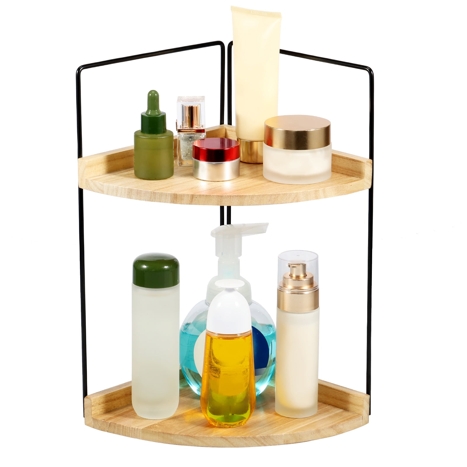 2-Tier Corner Bathroom Counter Organizer, Wood Skincare Organizers ...
