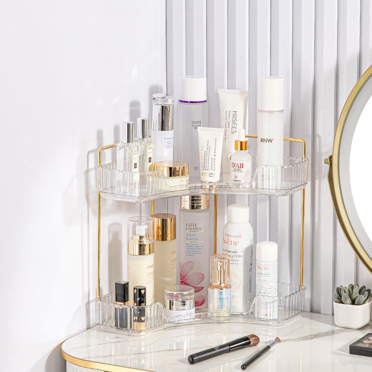 2-Tier Corner Bathroom Organizer Countertop, Plastic Bathroom Counter ...