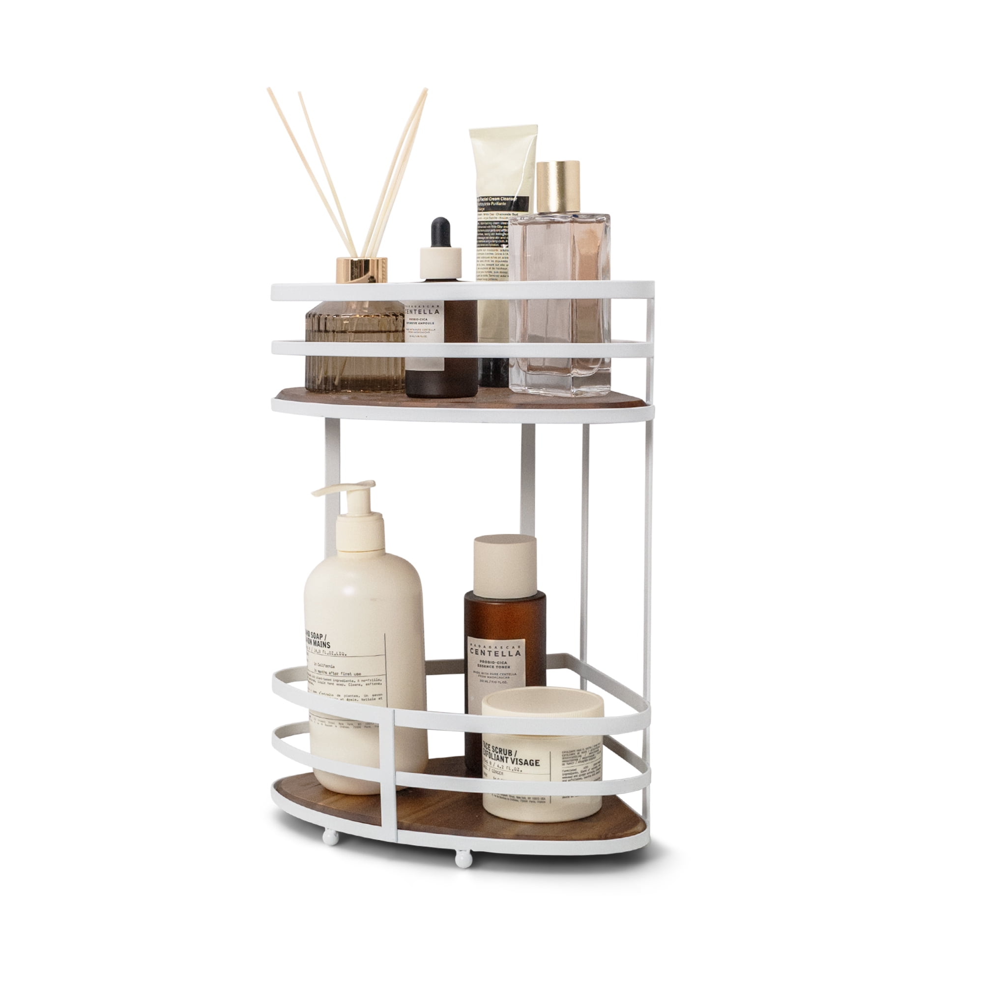 Acento 2-Tier Corner Countertop Caddy with Acacia Wood Accents in Matte ...