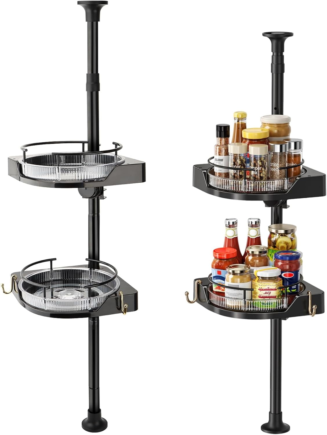 2-Tier Corner Spice Rack Organizer – 360° Rotatable, 19.68-43.5" Height ...