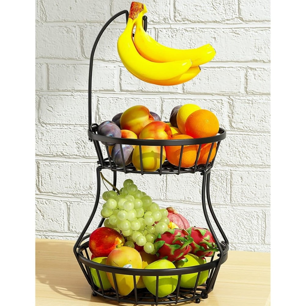 2 Tier Countertop Fruit Basket For Kitchen,Bread Vegetable Fruit Bowl ...