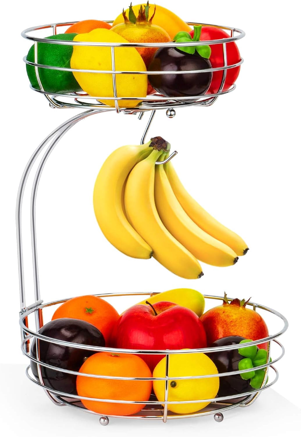 2-Tier Countertop Fruit Vegetables Basket Bowl Storage With Banana ...