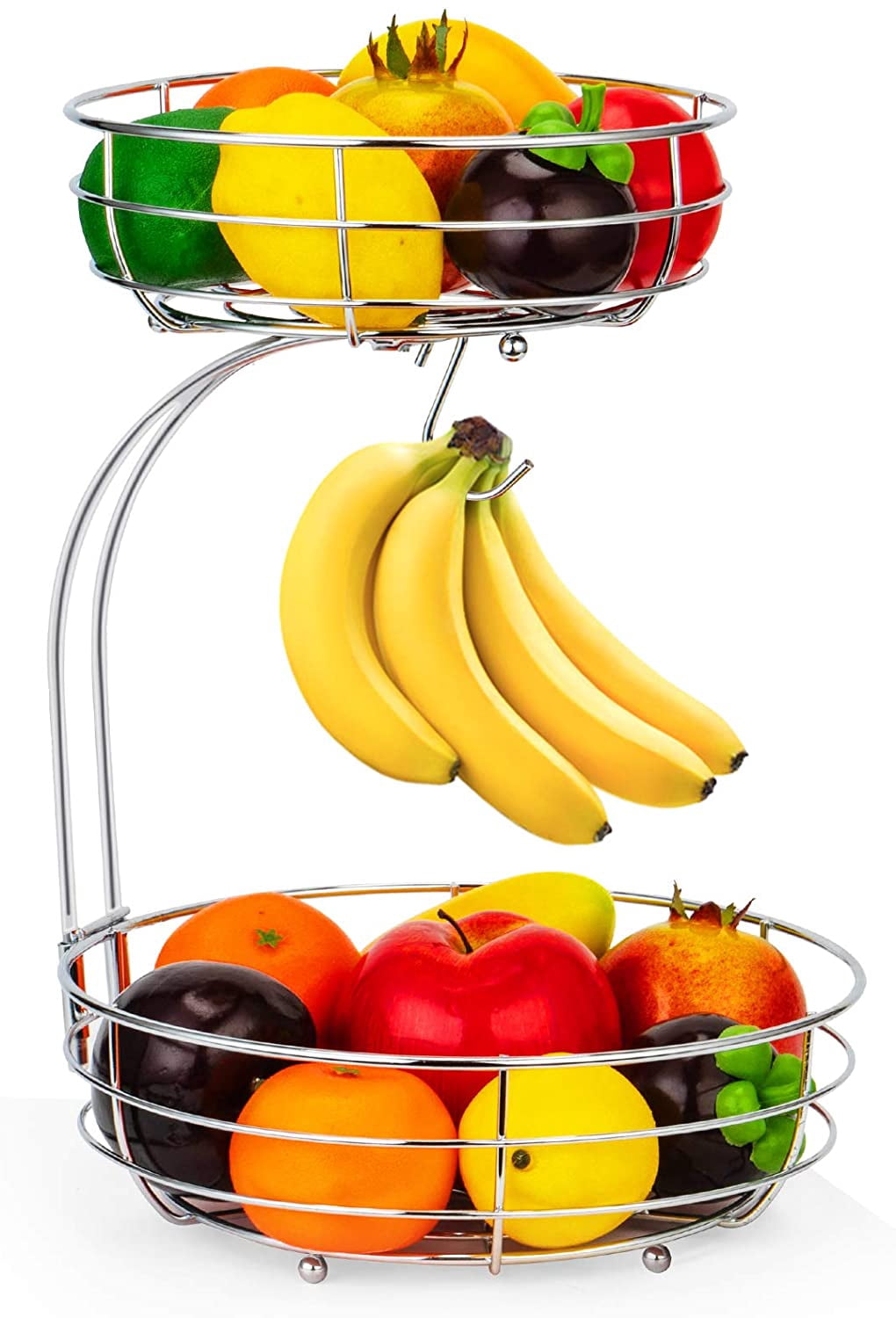 2-Tier Countertop Fruit Vegetables Basket Bowl Storage With ,Chrome ...