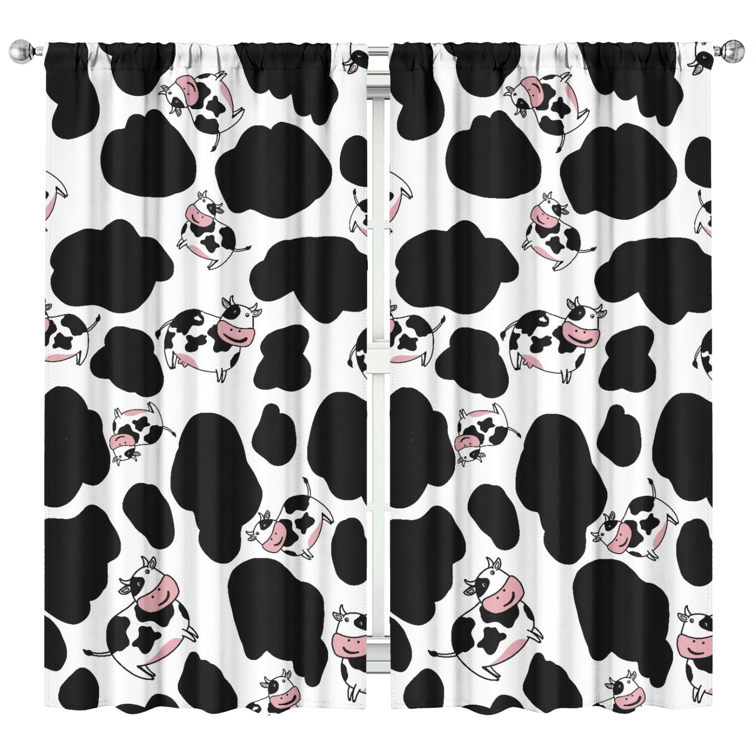 2 Tier Cow Print Curtains for Kitchen - Cute Highland Cow Design, Semi ...