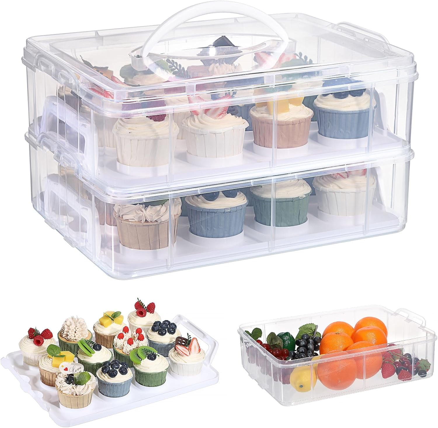 2 Tier Cupcake Carrier, Each Tier Holds 12 Cupcakes, 2 in 1 Stackable ...