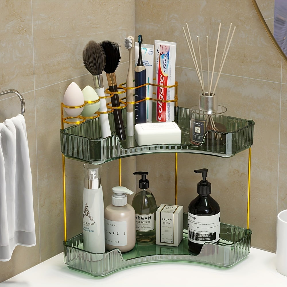 2-Tier Deluxe Corner Cosmetic Shelf Organizer - Effortlessly Elevate ...