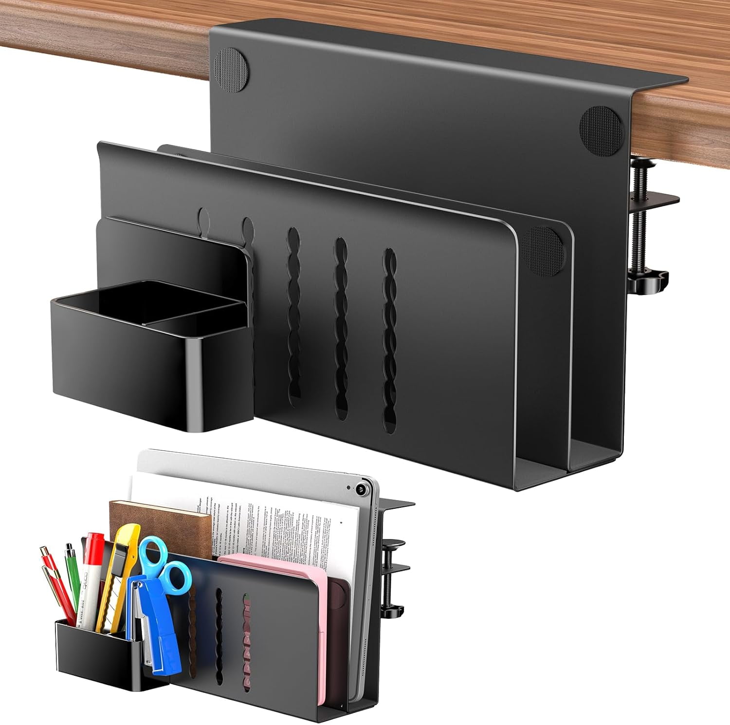 2 Tier Desk Organizer, Desk Side Storage, Laptop Stand, Under Desk ...