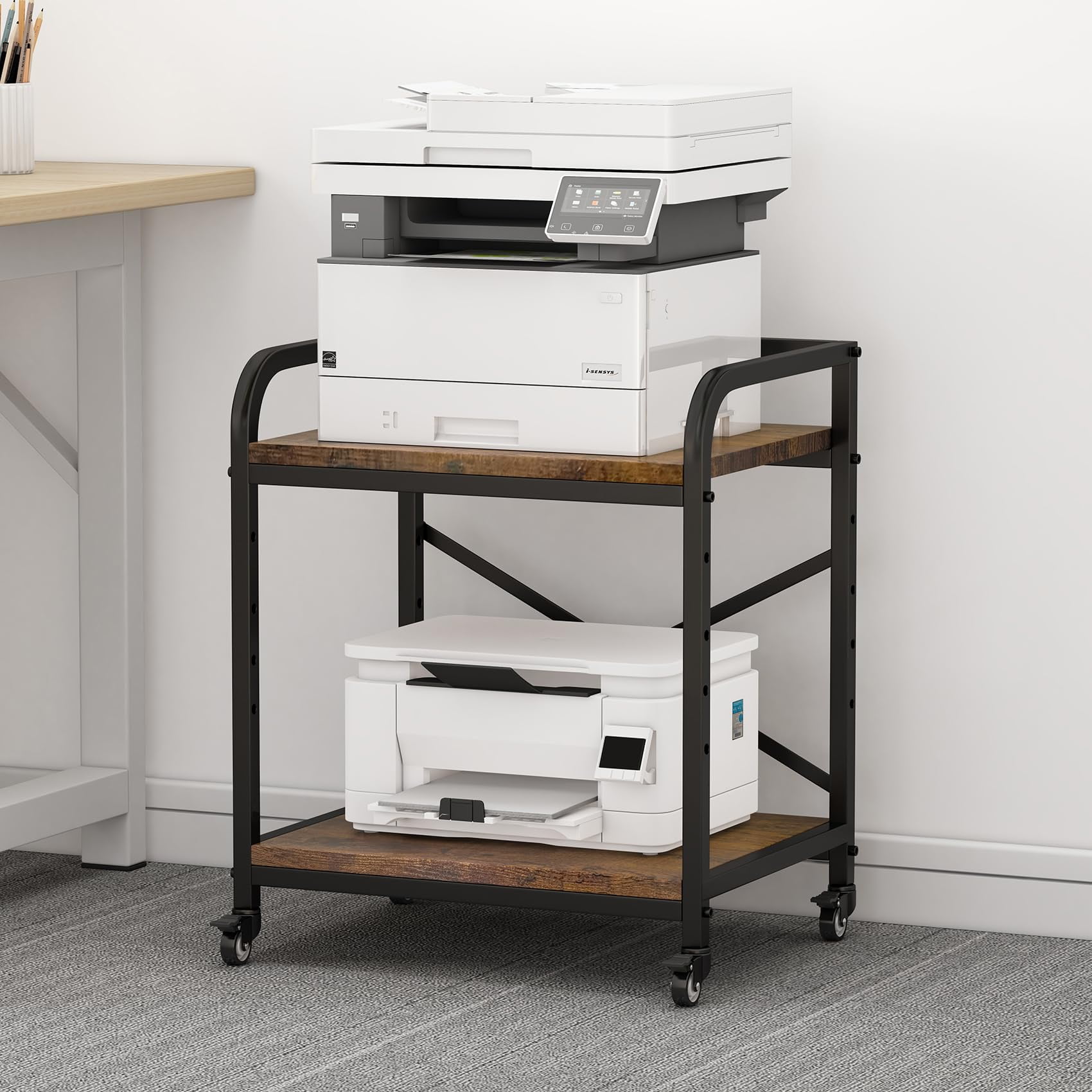 2 Tier Under Desk Printer Stand, Large Printer Table with Height ...