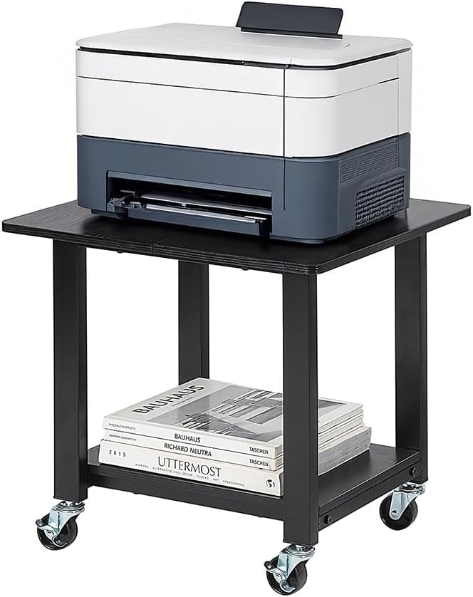 2-Tier Under Desk Printer Stand with Storage Shelf and Steel Frame ...