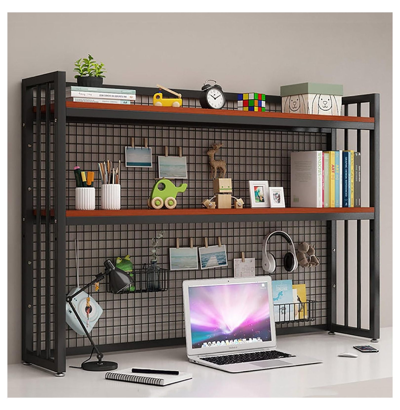 2 Tier Desktop Bookcase for Computer Desk,Wood Countertop Hutch ...