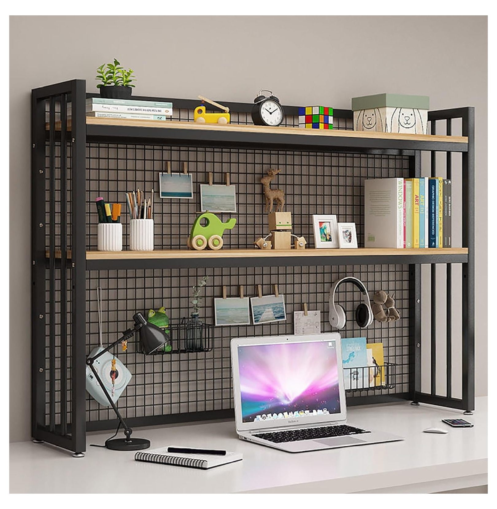2 Tier Desktop Bookcase for Computer Desk,Wood Countertop Hutch ...