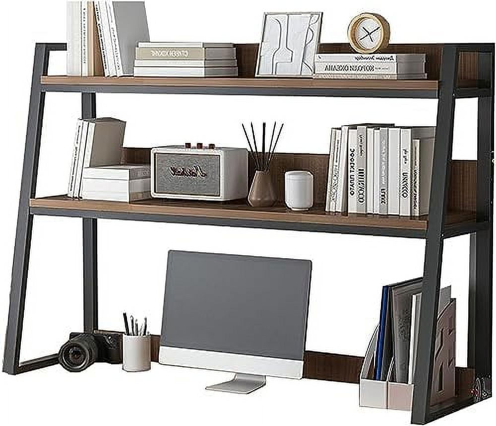 2-Tier Desktop Bookshelf for Computer Desk Wood Hutch Bookcase ...