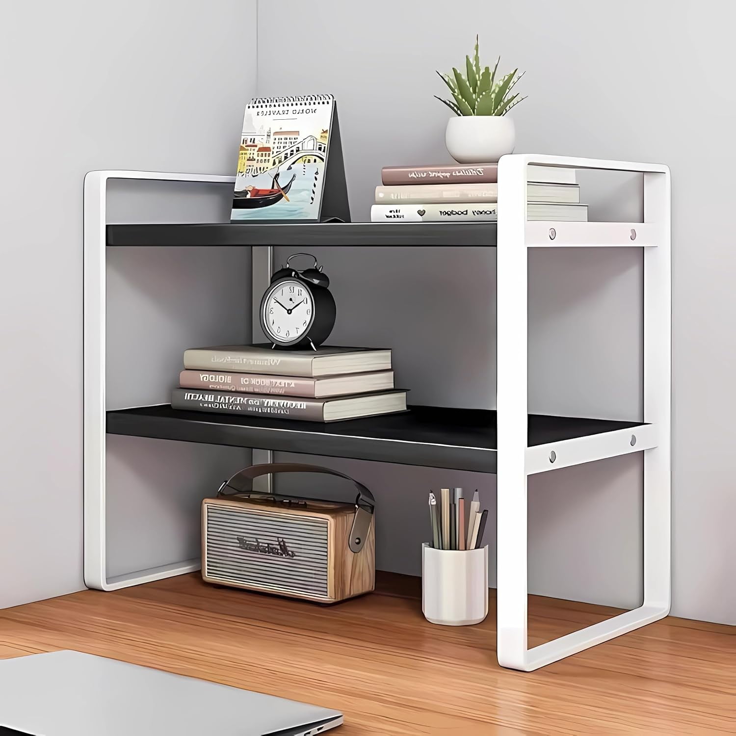 2-Tier Desktop Organizer Shelf, Multipurpose Wood Office Desk Storage ...