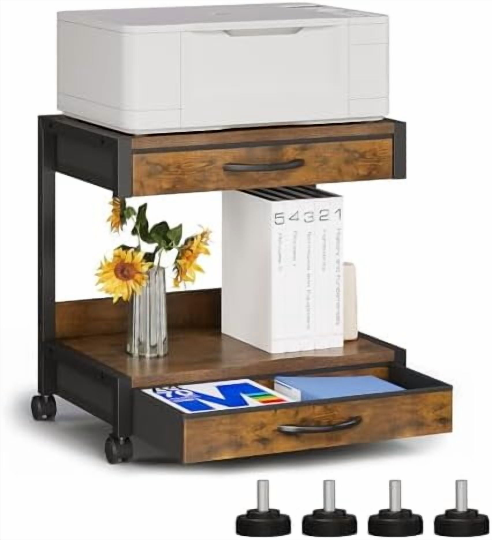 2-Tier Desktop Printer Stand with 2 Fabric Drawers, Prtiner Table with ...